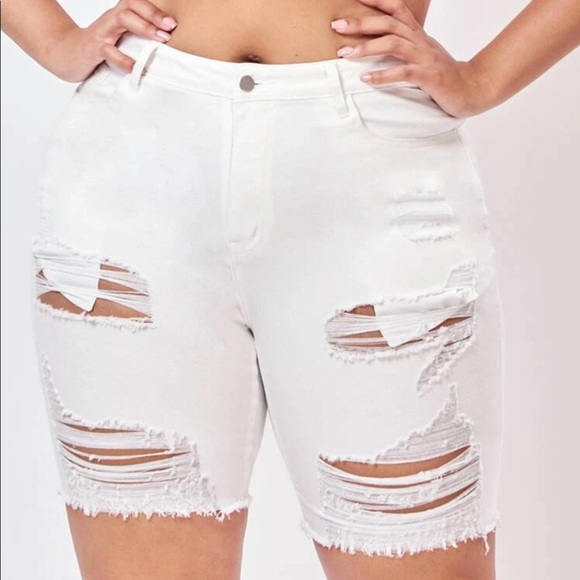 SHEIN | Shorts | Plus Size White Shorts Shein Plus Ripped Denim Shorts ...